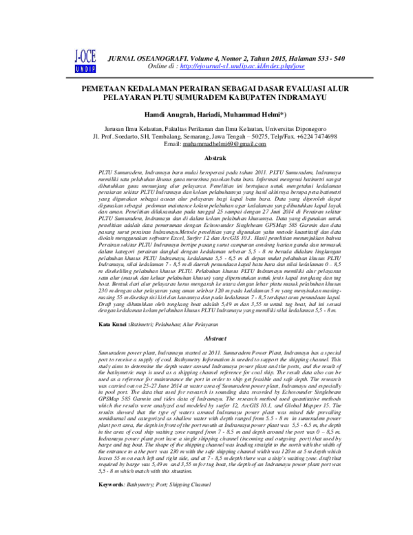 (PDF) Pemetaan Kedalaman Perairan Sebagai Dasar Evaluasi Alur Pelayaran ...
