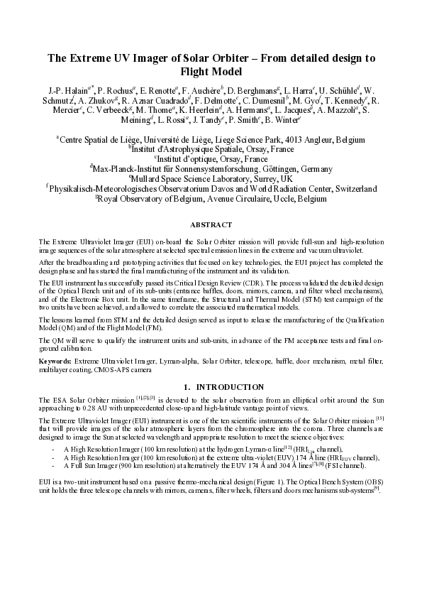 (PDF) The extreme UV imager of solar orbiter: from detailed design to ...