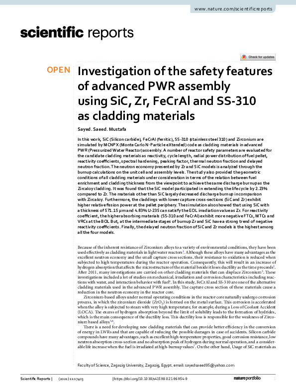 (PDF) Investigation of the safety features of advanced PWR assembly ...