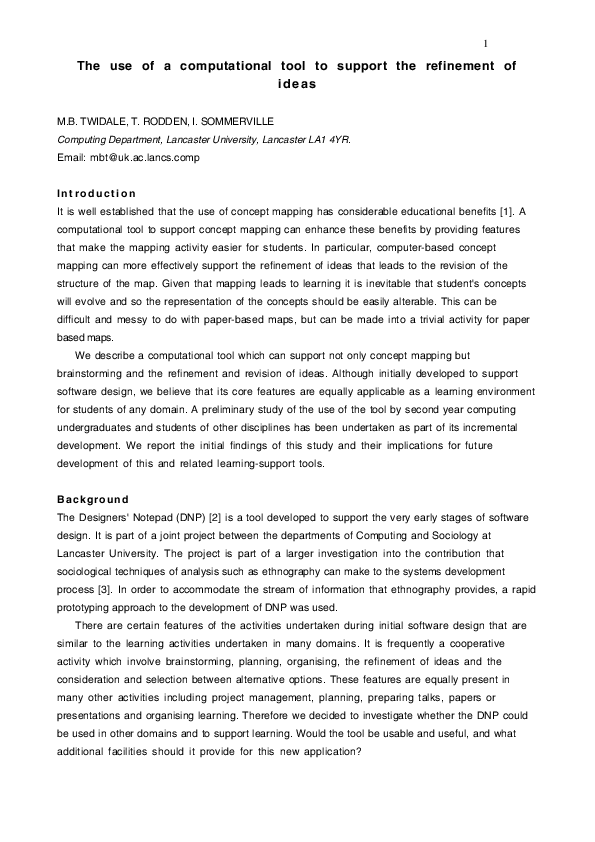 (PDF) The use of a computational tool to support the refinement of ideas