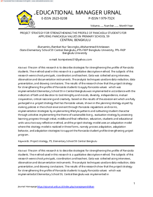 (PDF) JOURNAL PROJECT STRATEGY FOR STRENGTHENING THE PROFILE OF PANCASILA STUDENTS FOR APPLYING ...