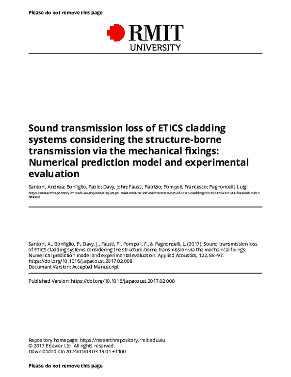 (PDF) Sound transmission loss of ETICS cladding systems considering the ...