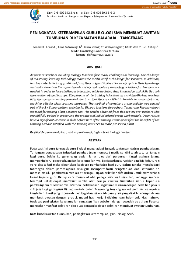 (PDF) Peningkatan Keterampilan Guru Biologi SMA Membuat Awetan Tumbuhan ...