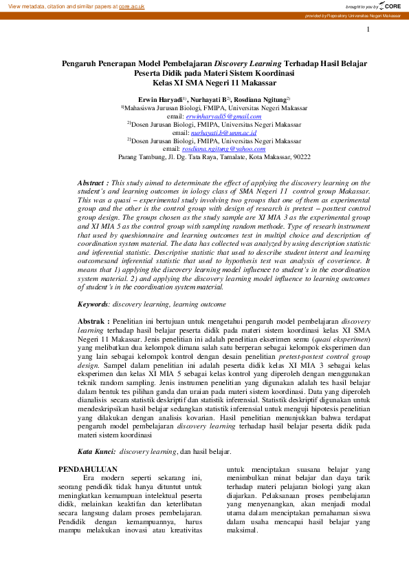 (PDF) Pengaruh Penerapan Model Pembelajaran Discovery Learning Terhadap Kemampuan Siswa ...