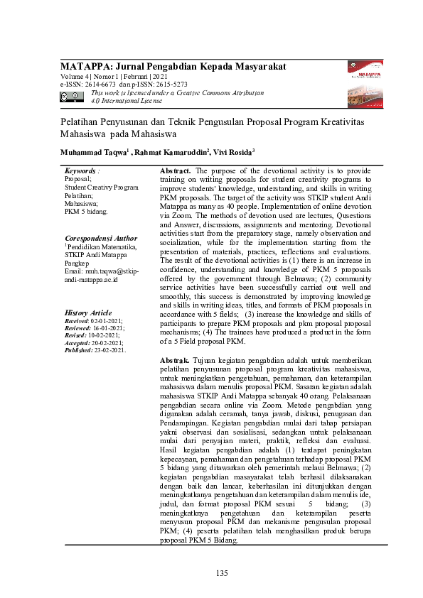 (PDF) Pelatihan Penyusunan dan Teknik Pengusulan Proposal Program Kreativitas Mahasiswa pada ...