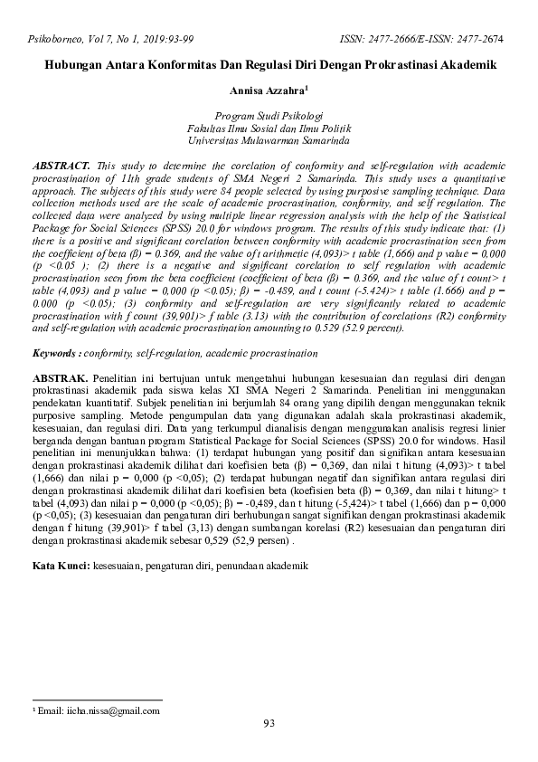 (PDF) Hubungan Antara Konformitas dan Regulasi Diri Dengan Prokrastinasi Akademik