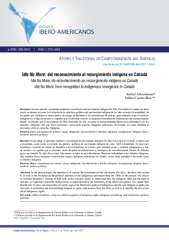 (PDF) Idle No More: del reconocimiento al resurgimiento indígena en ...