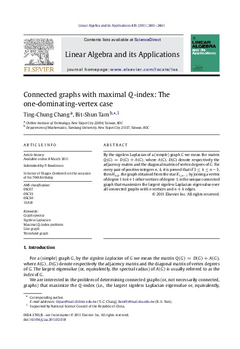 (PDF) Connected graphs with maximal Q-index: The one-dominating-vertex case