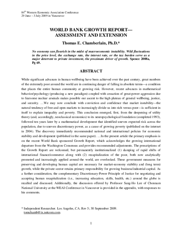 (PDF) World Bank Growth Report: Assessment and Extension