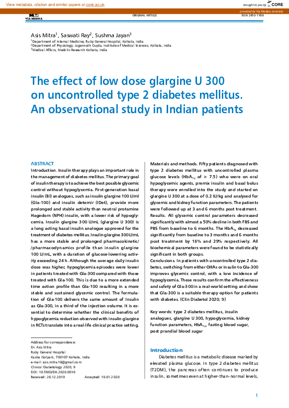 (PDF) The effect of low dose glargine U 300 on uncontrolled type 2 ...