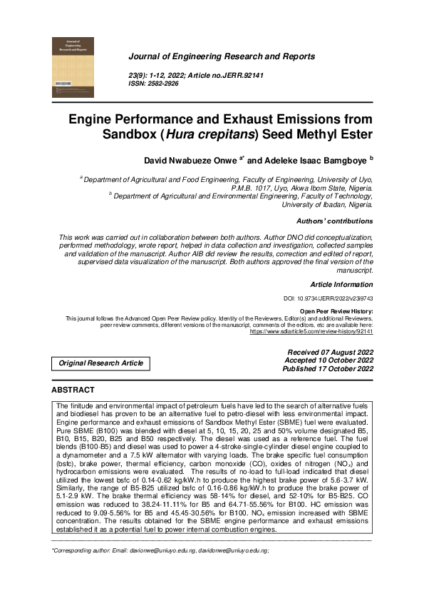 (PDF) Engine Performance and Exhaust Emissions from Sandbox (Hura ...