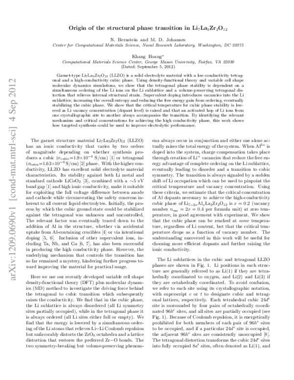 Pdf Origin Of The Structural Phase Transition Inli7la3zr2o12 Khang