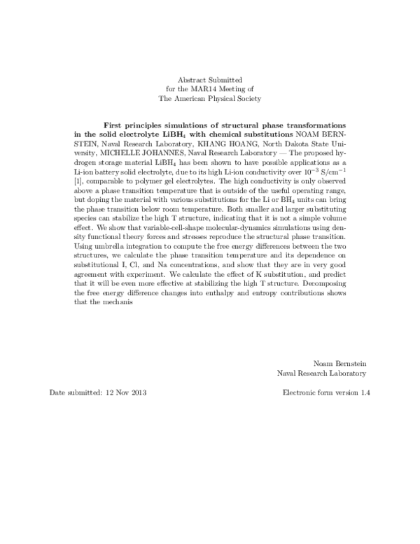 (PDF) First principles simulations of structural phase transformations in the solid electrolyte ...