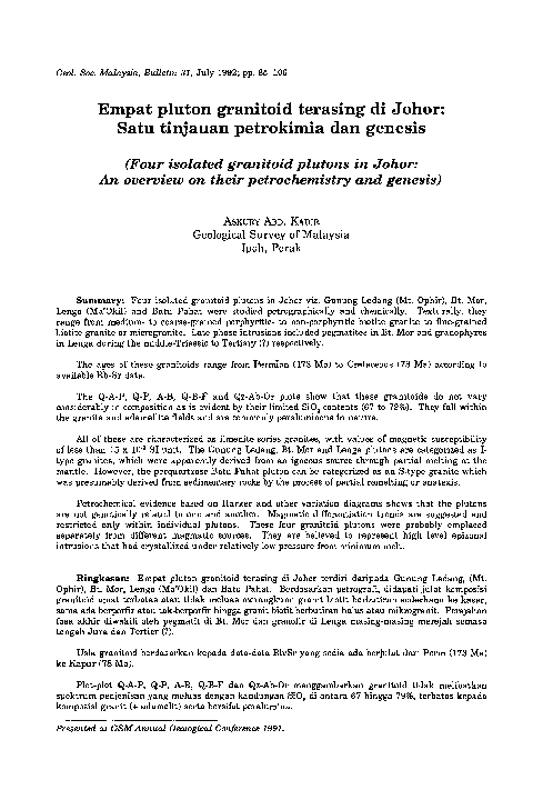 (PDF) Four isolated granitoid plutons in Johor: An overview on their ...