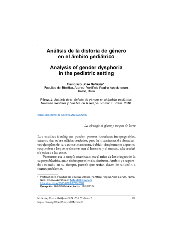 (PDF) Análisis de la disforia de género en el ámbito pediátrico ...