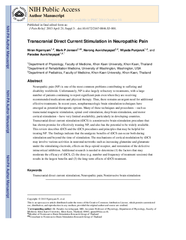 (PDF) Transcranial Direct Current Stimulation in Neuropathic Pain