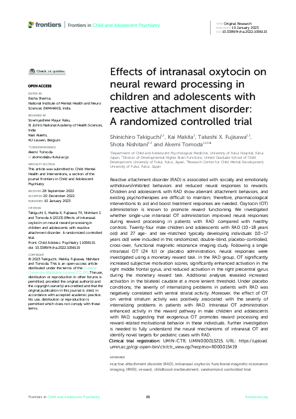 (PDF) Effects of intranasal oxytocin on neural reward processing in ...