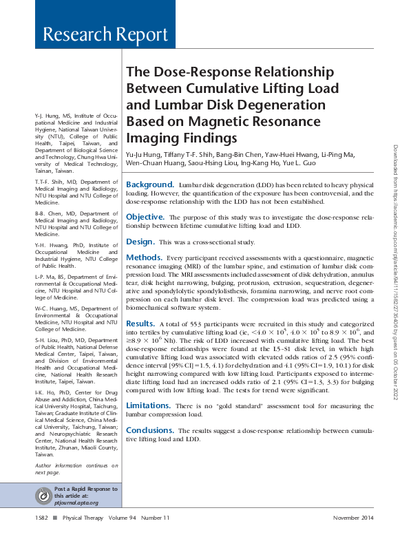 (PDF) The dose-response relationship between cumulative lifting load ...
