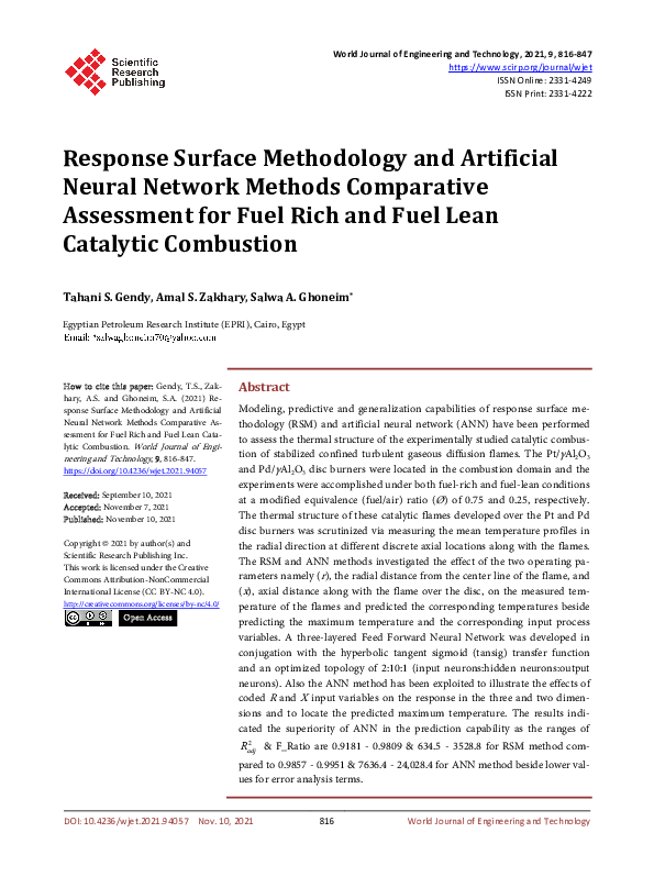 (PDF) Response Surface Methodology and Artificial Neural Network ...