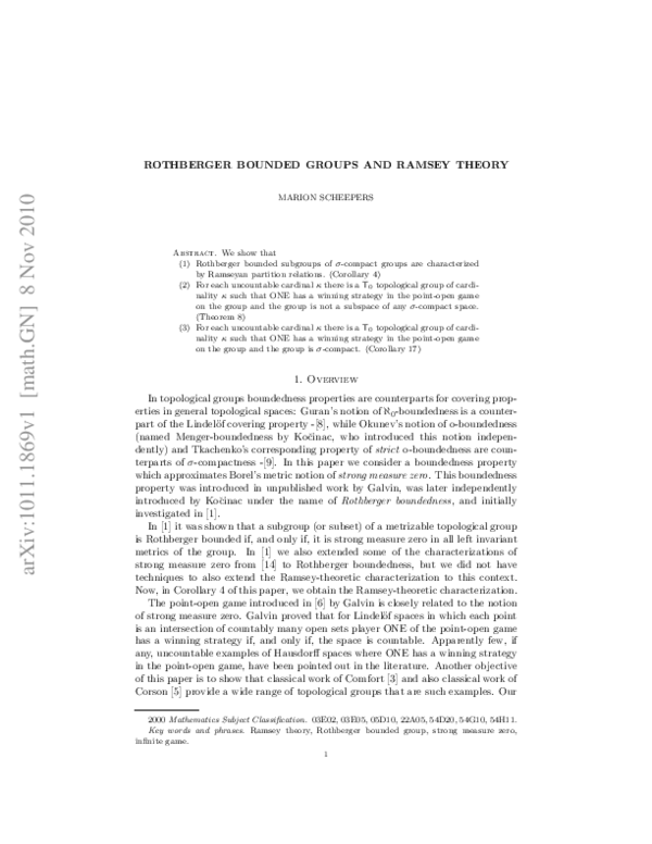 (PDF) Rothberger bounded groups and Ramsey theory