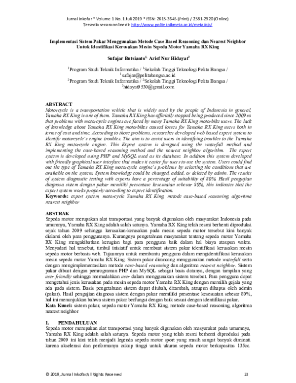 (PDF) Implementasi Sistem Pakar Menggunakan Metode Case Based Reasoning dan Nearest Neighbor ...