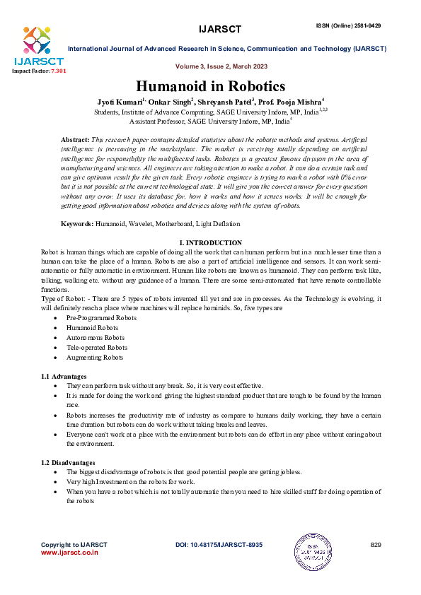 (PDF) Humanoid in Robotics