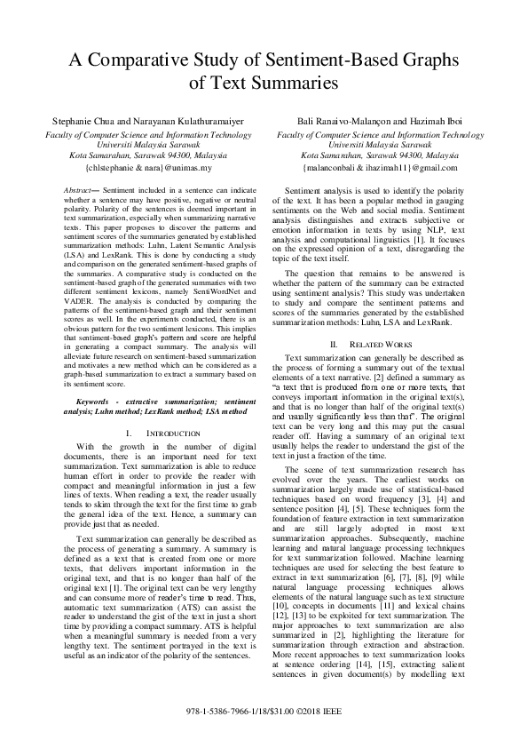 (PDF) A Comparative Study of Sentiment-Based Graphs of Text Summaries