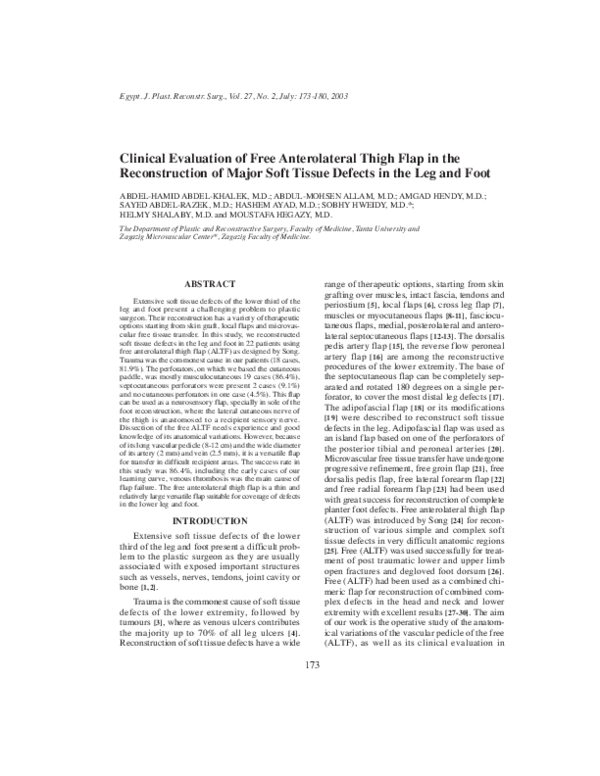 (PDF) Clinical Evaluation of Free Anterolateral Thigh Flap in the Reconstruction of Major Soft ...