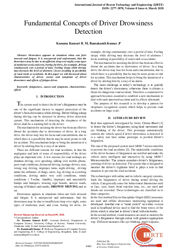 (PDF) Fundamental Concepts of Driver Drowsiness Detection