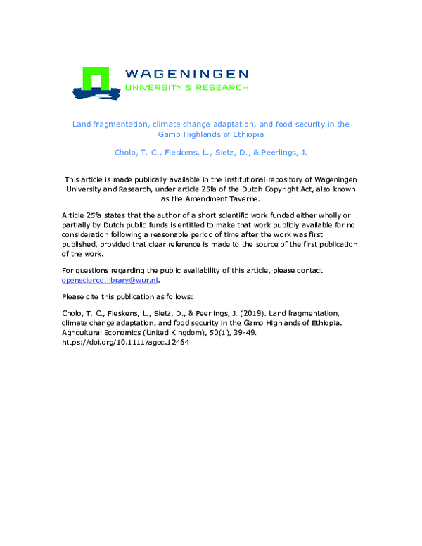 (PDF) Land fragmentation, climate change adaptation, and food security ...