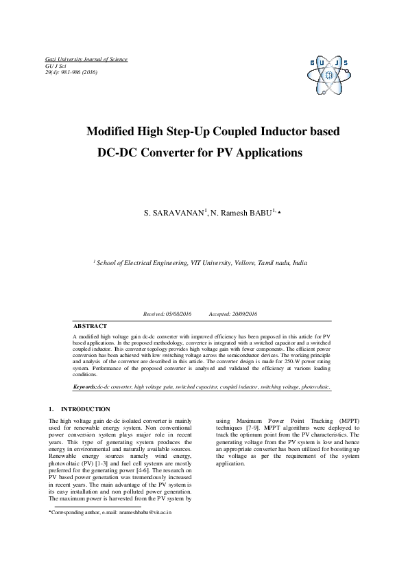 (PDF) Modified High Step-Up Coupled Inductor Based DC-DC Converter for PV Applications