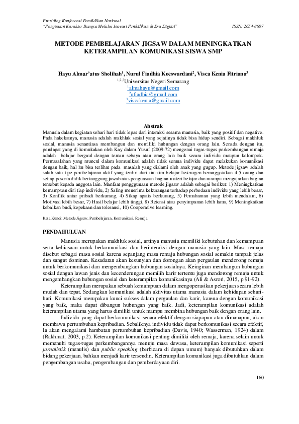 (PDF) Metode Pembelajaran Jigsaw Dalam Meningkatkan Keterampilan Komunikasi Siswa SMP