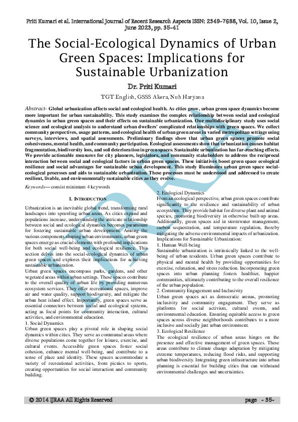 (PDF) The Social-Ecological Dynamics of Urban Green Spaces ...