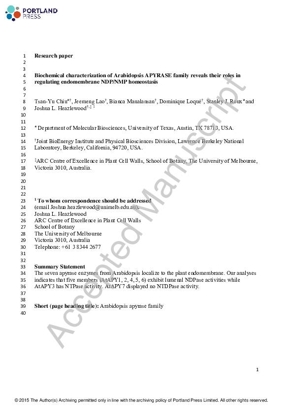 (PDF) Biochemical characterization of Arabidopsis APYRASE family ...