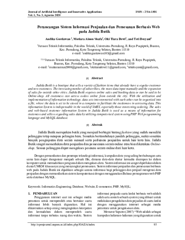 (PDF) Perancangan Sistem Informasi Penjualan dan Pemesanan Berbasis Web pada Jadida Butik
