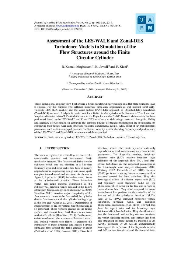 (PDF) Assessment of the LES-WALE and Zonal-DES Turbulence Models in ...