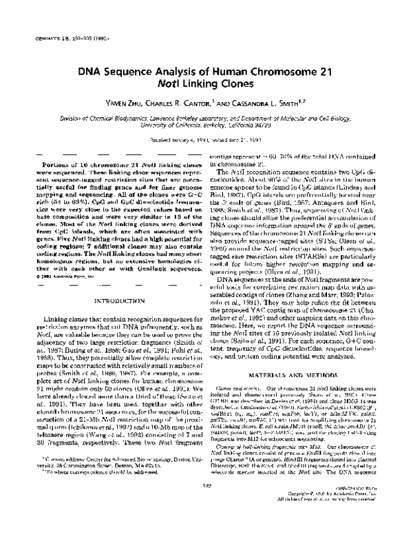 (PDF) DNA Sequence Analysis of Human Chromosome 21 Notl Linking Clones