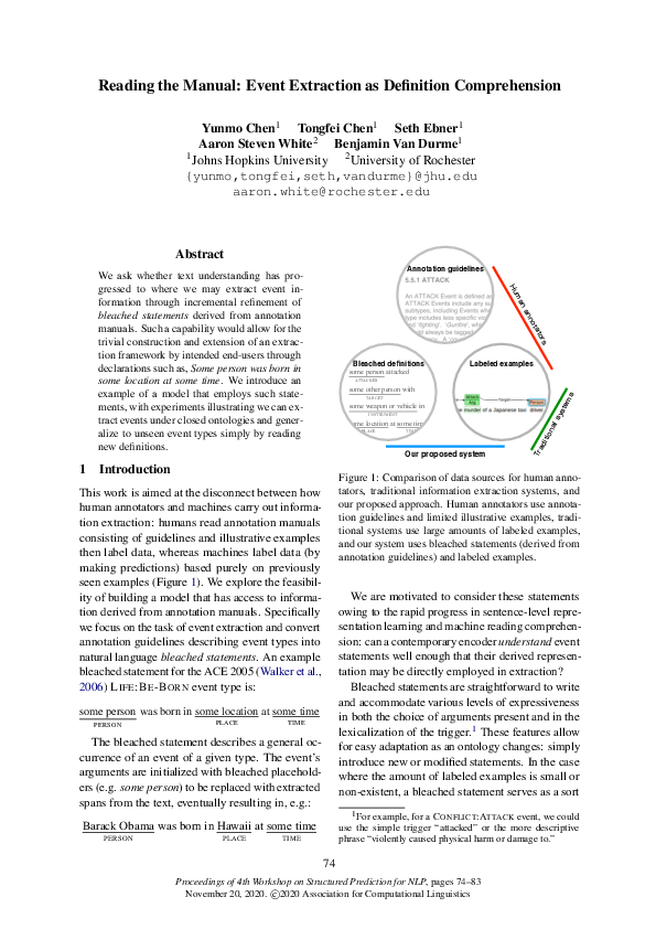 (PDF) Reading the Manual: Event Extraction as Definition Comprehension