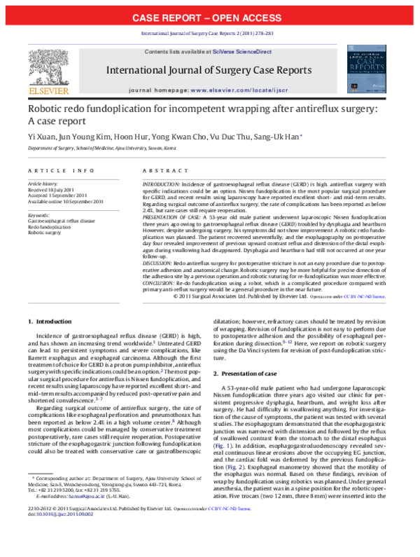 (PDF) Robotic redo fundoplication for incompetent wrapping after ...