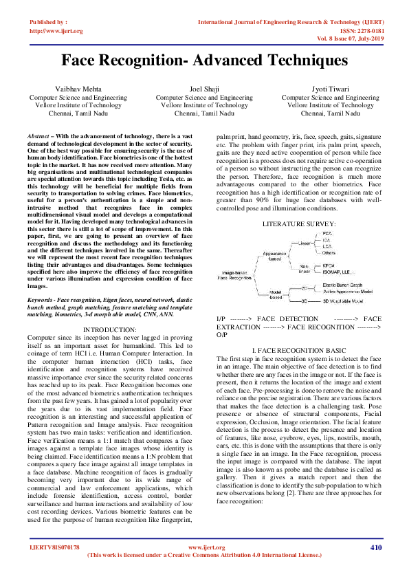 (PDF) Face Recognition- Advanced Techniques