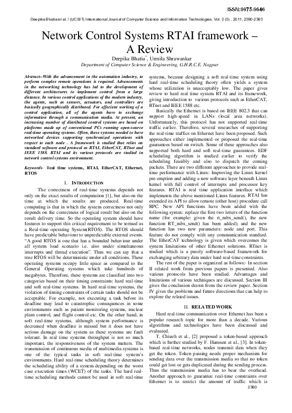 (PDF) Network Control Systems RTAI framework A Review
