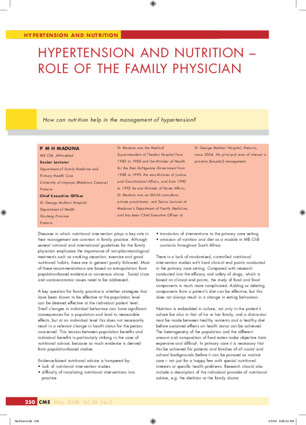 (PDF) Hypertension and nutrition - role of the family physician : main ...