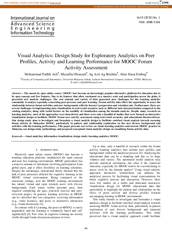 (PDF) Visual Analytics: Design Study for Exploratory Analytics on Peer Profiles, Activity and ...