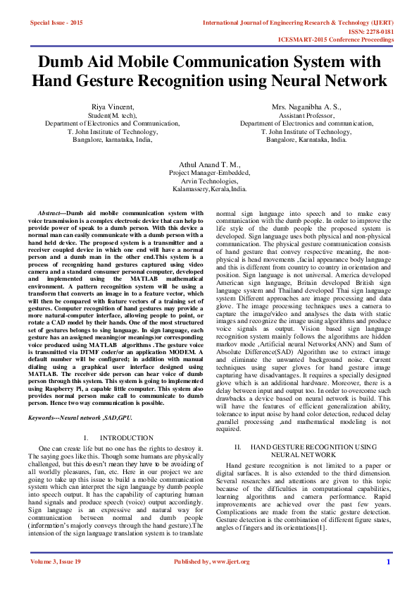 (PDF) Dumb Aid Mobile Communication System with Hand Gesture ...