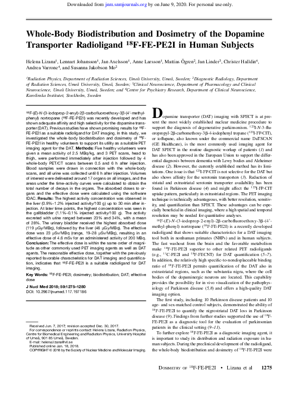 (PDF) Whole-Body Biodistribution and Dosimetry of the Dopamine ...