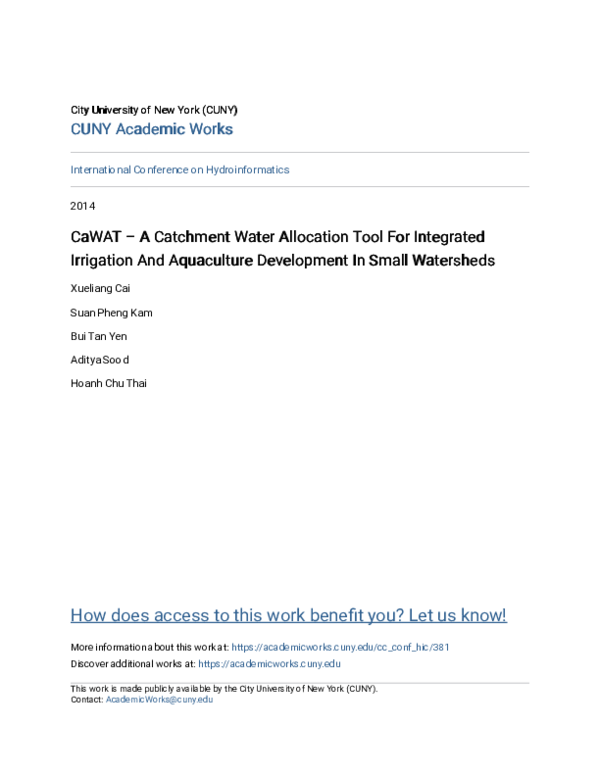 (PDF) CaWAT – A Catchment Water Allocation Tool For Integrated ...
