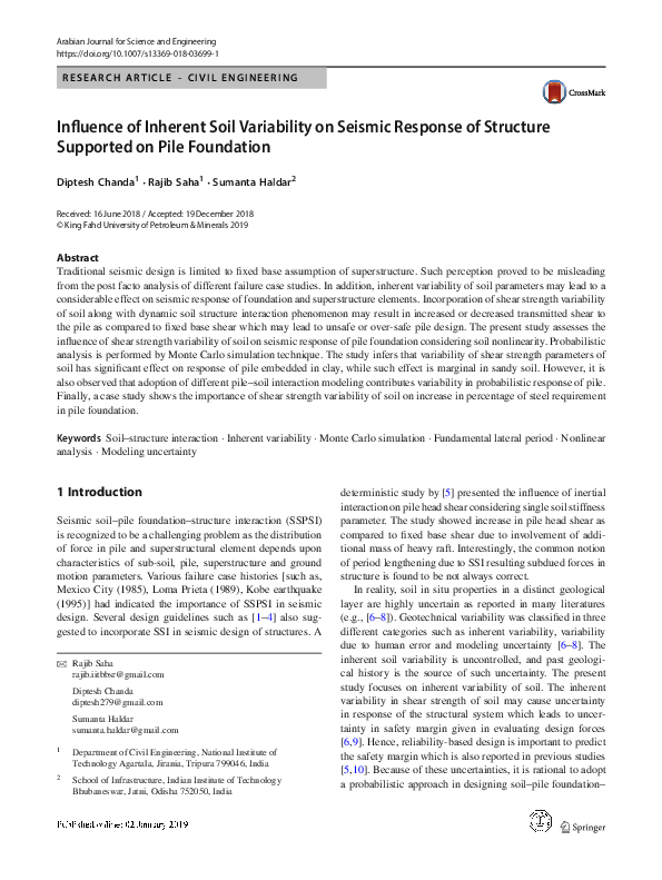 (PDF) Influence of Inherent Soil Variability on Seismic Response of ...