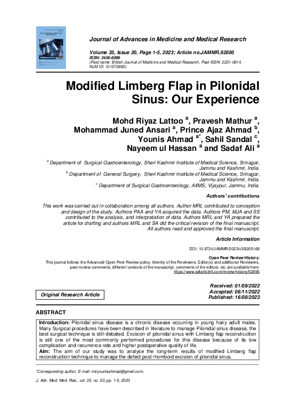 (PDF) Modified Limberg Flap in Pilonidal Sinus: Our Experience
