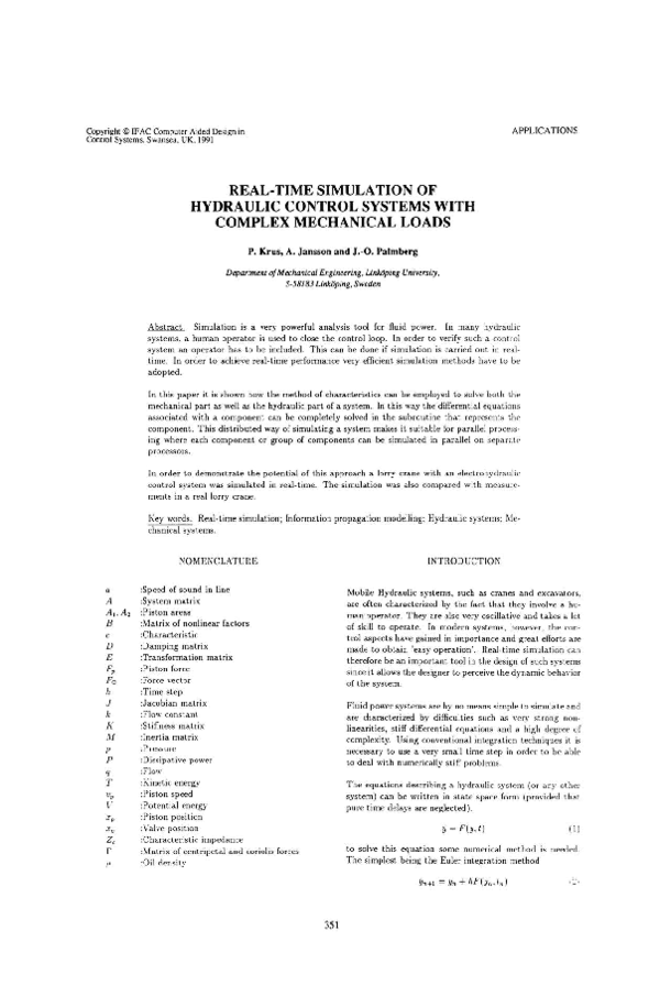 (PDF) Real-Time Simulation of Hydraulic Control Systems with Complex Mechanical Loads