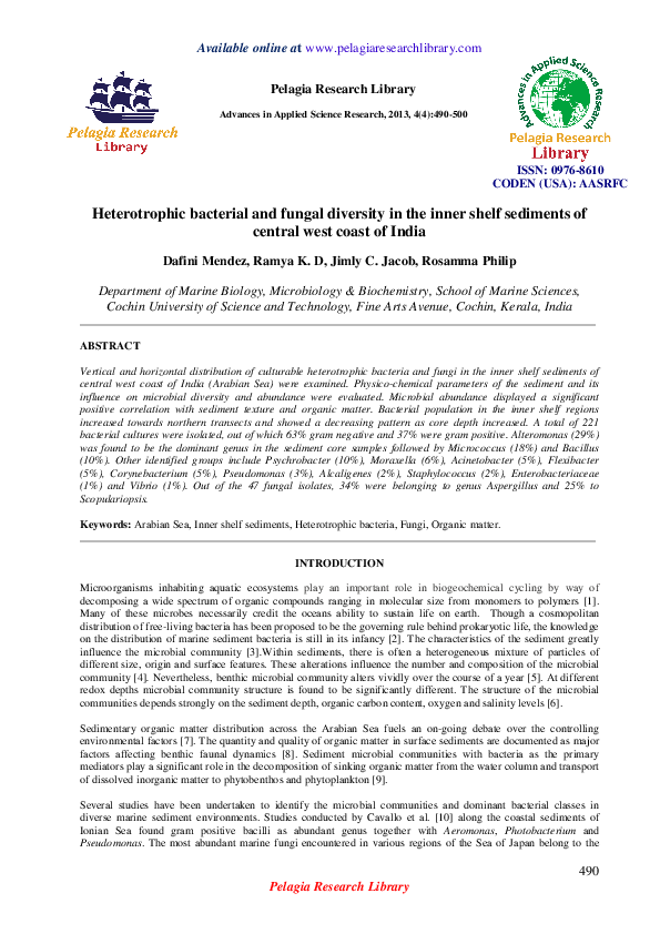 (PDF) Heterotrophic bacterial and fungal diversity in the inner shelf ...